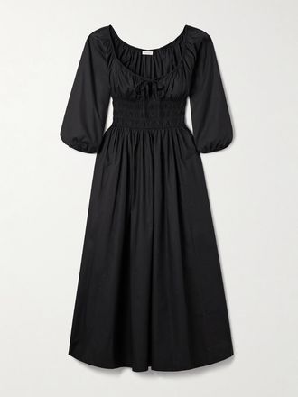 Dôen Quintessa Midikleid Aus Biobaumwollpopeline Mit Raffungen Zum Binden - Schwarz