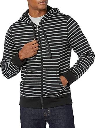 Amazon Essentials Sweat à Capuche en Polaire avec Fermeture Éclair intégrale (Grandes Tailles Disponibles) Homme, Noir Gris Rayures, XL