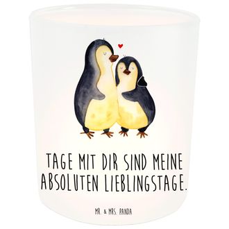 Mr. & Mrs. Panda Teelicht Pinguin umarmen - Geschenk, Seevogel, Glas Windlicht, Liebe, Windlicht Hochzeit, Liebesgeschenk, Hochzeitsgeschenk, Paar
