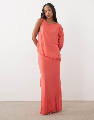 Asos robe longue asym&eacute;trique en tulle avec manche extr&ecirc;me, corail-Rose