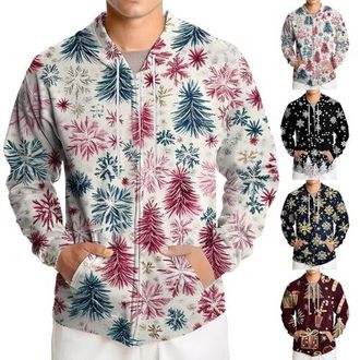 Generic Sweat à capuche de Noël pour homme - Motif flocon de neige amusant - Surdimensionné - Fermeture éclair - Manches longues - Costume de Noël tendance - 