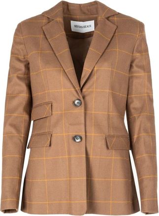 Silvian Heach Blazer ajust&eacute; &agrave; boutonnage simple &agrave; carreaux - Femme - Vestes - Brun - Taille: 42 FR