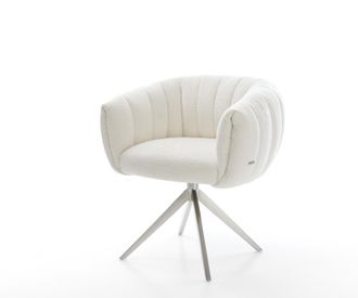 DELIFE Drehstuhl Jada-Flex Boucl&eacute; Soft Beige Kreuzgestell breit Edelstahl 360&deg; drehbar Wippfunktion Taschenfederkern, Esszimmerst&uuml;hle