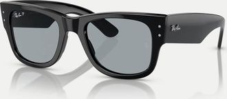 Ray-Ban Mega Wayfarer - Eckige, polarisierte Sonnenbrille in Schwarz mit Gl&auml;sern in Blau