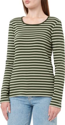GANT Damen Slim Striped Ribbed LS T-Shirt, Gr&uuml;n, L