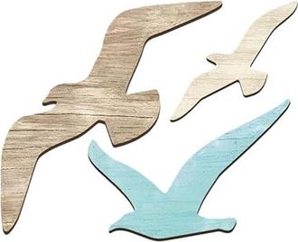 Amosfun Seagull Lot de 3 d&eacute;corations murales en bois de style m&eacute;diterran&eacute;en - D&eacute;coration murale maritime naturelle pour salon, chambre &agrave; coucher et salle &agrave; ma