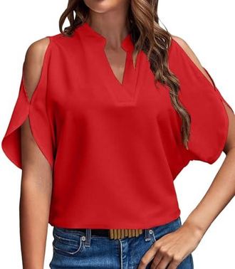 Generic Haut &eacute;paules D&eacute;nud&eacute;es Femme Sexy, T-Shirts &agrave; Manches Courtes Col V Top Ete Chic Et &eacute;l&eacute;gant Couleur Unie Tunique Grande Taille Tendance Basiques pour S