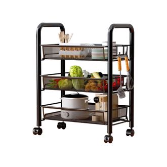 Generic Rollwagen 3 Ebenen Abnehmbarem Kohlenstoffstahl Platzsparend 360° Abschließbare Räder Multifunktionaler mit Push-Pull-Griff Höhenverstellbar Aufbewahr