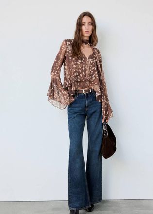 Mango Blouse gaze imprim&eacute;e marron - Femme - XS - MANGO