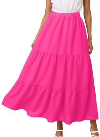 Generic Robes boh&egrave;me 2026 pour femmes, jupes longues &agrave; volants taille haute, jupe longue fluide, plage avec poche, Rouge, XXL