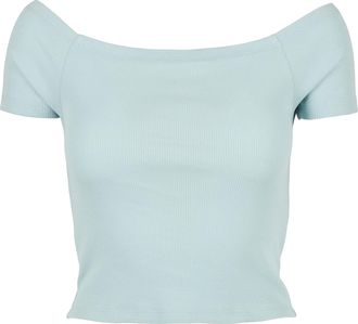 Urban Classics Damen Ladies Off Shoulder Rib Tee T-Shirt, Seablue, XXL
