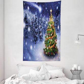 Abakuhaus Weihnachten Wandteppich und Tagesdecke, Elf Noel Thema Winter aus Weiches Mikrofaser Stoff Waschbar ohne Verblassen Digitaldruck, 140 x 230 cm,Blau Gr