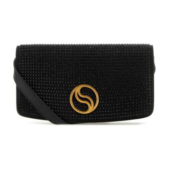 Stella McCartney S-Wave Crystal Hotfix Wallet on Strap - - Bags - Damen - Schwarzk - ONE SIZE