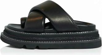 Generic ZBDZSW Pantoufles en cuir souple pour femme avec bretelles crois&eacute;es et &eacute;l&eacute;gantes avec plateforme, Noir, 8.5 UK