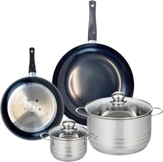 Fackelmann ELO 9735250 Batterie de cuisine 4 pi&egrave;ces, Ensemble de 2 Po&ecirc;les de cuisson 24 et 32 cm et 2 faitouts 14 et 24 cm Elo Prima Brillant, inox, induction