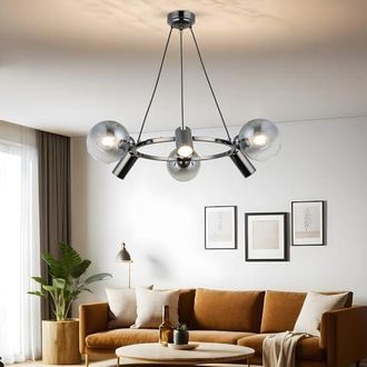 Opviq Antique Lacquer Chandelier, Metal Body, Adjustable Height 30-110 cm, &Oslash;14 Glass Cap, 3 x E27 & 3 x GU10 Sockets, Elegant Lighting for Home Decor