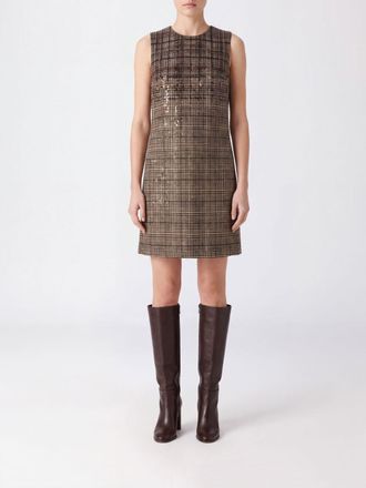 Brunello Cucinelli Mini-robe fourreau en laine et alpaga &agrave; carreaux avec sequins