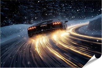 Islandburner XXL Bild Poster Lamborghini im Schneesturm bei Nacht Premium Bilder Fotodruck