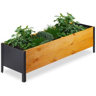 Relaxdays Hochbeet inkl. Vlies, hbt: 32,5x118x35 cm, Holz Kr&auml;uterbeet f&uuml;r Terrasse, Balkon & Garten, rechteckig, natur - Relaxdays