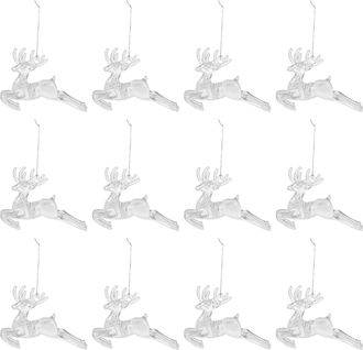 Pretyzoom 12 Stück Rentier Ornamente Glitzer Mini Hirsch Figuren Weihnachtsbaum Hängen Anhänger Tags für Weihnachtsbaum Dekorationen Tasche Füller Transparent 4