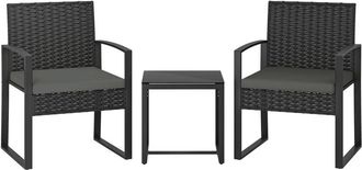 OUTSUNNY Salon de jardin ext&eacute;rieur - Outsunny - 2 personnes - table de jardin et 2 chaises - plateau en verre tremp&eacute; - r&eacute;sine tress&eacute;e - noir