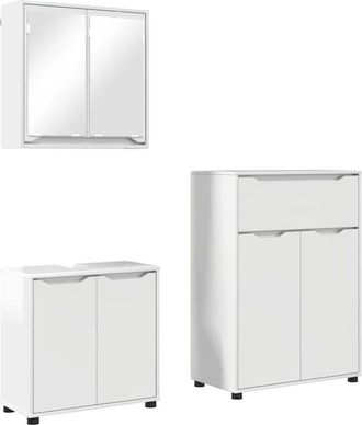 vidaXL Badezimmerm&ouml;bel-Set Mit Rad 3 pcs Hochglanz Wei&szlig; Holzwerkstoff vidaXL