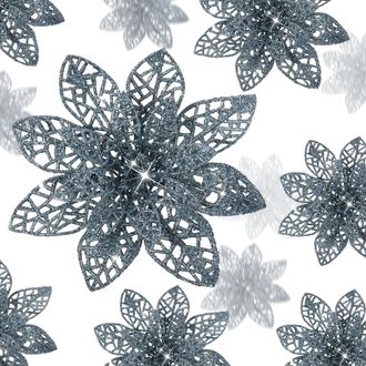 Boao 24 St&uuml;ck Glitzer Weihnachtsstern Weihnachtsbaum Ornament Weihnachtsblumen Dekor Ornament, 3/4/6 Zoll (Dusty Blue)