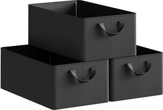 Woltu Bo&icirc;te de Rangement Pliable, Lot de 3 Paniers de Rangement en Tissu Non-Tiss&eacute;, avec Poign&eacute;es, pour V&ecirc;tements et Jouets, Noir, 47x28x20 cm