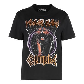 Versace Jeans Couture Baumwoll-T-Shirt mit Rundhalsausschnitt - - Tops - Damen - Schwarzk - XS