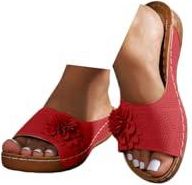 Generic Sandales larges pour femme, sandales et claquettes compens&eacute;es, chaussures d&eacute;t&eacute; &agrave; enfiler avec accents m&eacute;talliques, confortables et habill&eacute;es pour la m