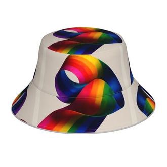 Generic Chapeau De Seau Image Ruban Arc-en-Ciel Chapeaux De Visi&egrave;re Respirant Pliable Bonnet Soleil, pour Plage, De P&ecirc;che, La Randonn&eacute;e, 56-58cm