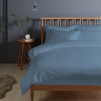 Pizuna 400 Fadenzahl aus Baumwolle Bettw&auml;sche Staubiges Blau, 100% Langstaple Baumwolle Bettbezug und Kissenbezug, 100% Baumwolle Mako Satin 3-Teilig Bettw&auml;s