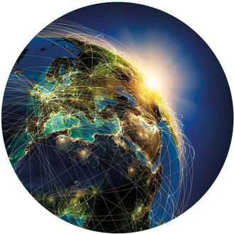 Wallario Glasbild rund Erde im Weltall im Sonnenschein - Rund, 50 cm Durchmesser Wandbild Glas in Premium-Qualität: Brillante Farben, freischwebende Optik