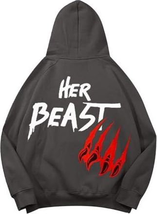 Generic Pull &agrave; capuche d&eacute;contract&eacute; avec poche pour homme et couple de Saint-Valentin 2026, gris, XXL