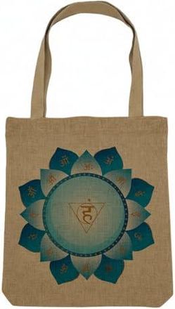 Fabulous Sac Shopping Tote Bag Aspect Lin - Mandala Lotus Bleu Meditation Yoga Inde Sanskrit - Sac de Courses Toile Epaisse 360g Beige Naturel Cabas Port&eacute; Epau
