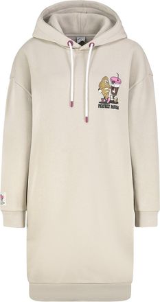 Sublevel Damen Kapuzen-Sweatkleid Longshirt mit R&uuml;ckenmotiv Oversize LSL-524 Light Beige M