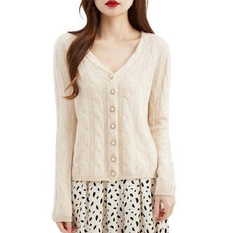 Generic Y2k Cardigan dhiver en laine m&eacute;rinos pour femme avec col en V et tricot doux, beige, Taille L