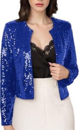 Generic Blazer pour Femme - Veste &Agrave; Sequins &Eacute;l&eacute;gante pour Femme Manches Longues Ouverte sur Le Devant Cardigan Court Paillet&eacute; Col Rond Sexy Blazer Scintillant
