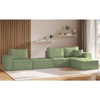 Fun M&ouml;bel Ecksofa Modulsofa 4-teilig SANDE XL Stoff Alpine Hellgr&uuml;n Ottomane Rechts