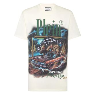 Philipp Plein Femme, Tops, Blanc, Taille: 36 FR T-shirt Col Rond SS Racing Club