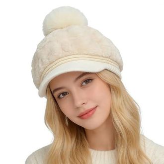 Generic Bonnets dhiver pour femmes - Couvre-chef &agrave; pompon, chapeau dhiver &eacute;l&eacute;gant &agrave; bord | Accessoire en tricot doux isol&eacute; chaud pour femmes et filles pour la