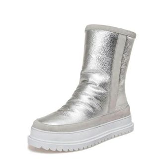Generic QXDZSW Bottes de neige en fourrure naturelle pour femmes hiver bout rond daim femme plateforme Amkle bottes dames noir argent fermeture &eacute;clair chaussu