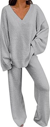 Generic Ensemble de maison pour femme - Pyjama chaud d&eacute;contract&eacute; &agrave; manches longues - Pull et pantalon - 2 pi&egrave;ces - Doux - Tenue de loisirs - Ensemble de v&ecirc;tem