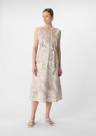 Comma Midikleid Kleid Satiniertes Leinenmix-Kleid in Midil&auml;nge