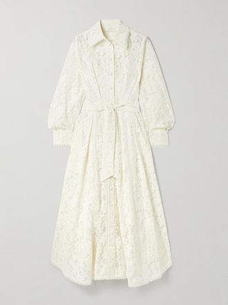 Zimmermann Robe Midi En Dentelle Cordonnet &Agrave; Plis Dawning - Cr&egrave;me