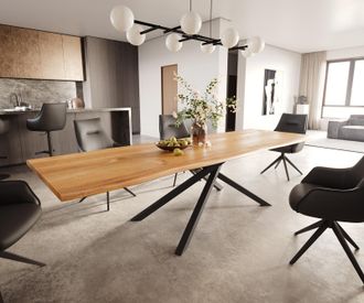 DELIFE Esstisch Edge 300x100x4 Eiche Natur Kreuzgestell Rechteck Schwarz Live-Edge, Esstische, Baumkantenm&ouml;bel, Massivholzm&ouml;bel, Massivholz