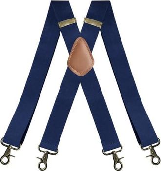 Generic Bretelles de type X 3,5 x 120 cm pour homme - 4 clips - Boucles &agrave; crochet - Sangle de r&eacute;glage &eacute;lastique pour pantalon masculin, bleu, taille unique