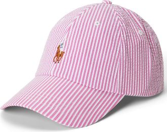 Ralph Lauren Seersucker Cap mit Stretch, Streifen und Logo-Stickerei in