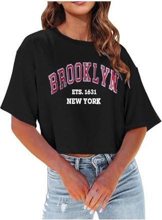 Generic Haut court tendance &agrave; col rond pour femme 2025 Gym D&eacute;contract&eacute; T-shirt d&eacute;t&eacute; &agrave; manches courtes Ample Mignon Plage Demi-chemises Sortir T-shirt T-shirt 