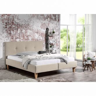 Ars Natura home24 Polsterbett Alnarp Strukturstoff 180 x 200cm Bezug: Strukturstoff Füße: Massivholz Buche, geölt Beige/Kaschmir mit Lattenrost